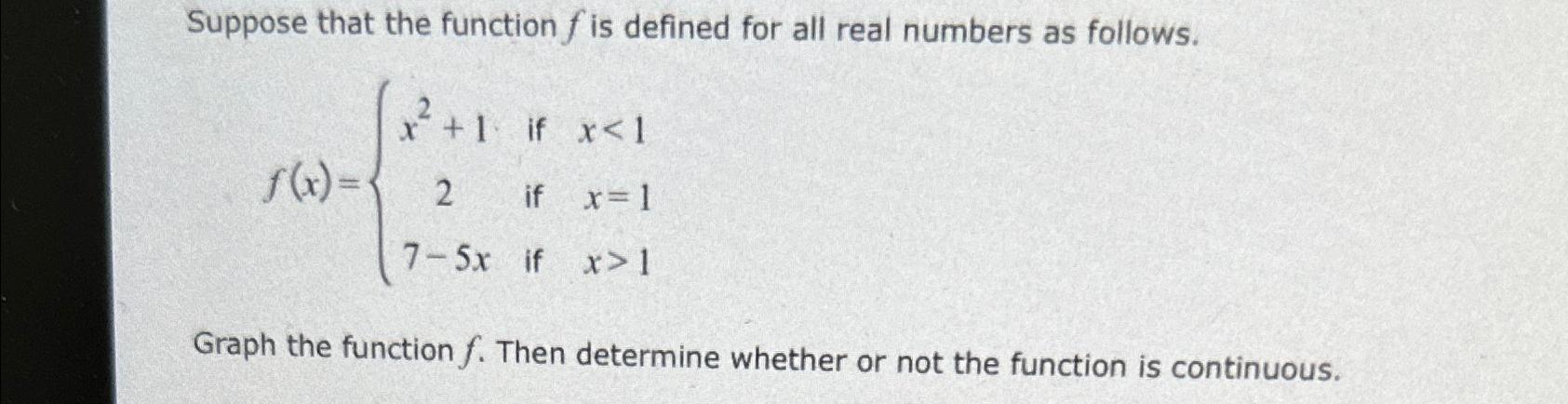 Solved Suppose that the function f ﻿is defined for all real | Chegg.com