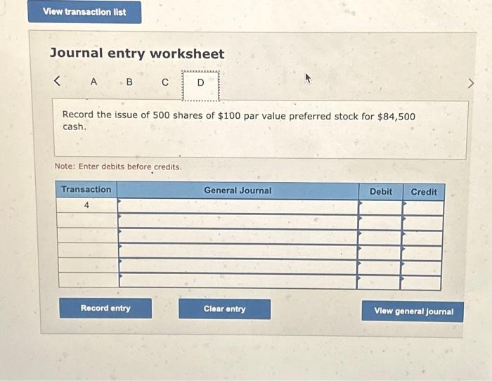 Solved Journal entry worksheet D Record the issue of 1,000 | Chegg.com