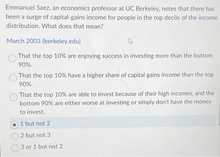 Emmanuel Saez, an economics professor at UC Berkeley, | Chegg.com