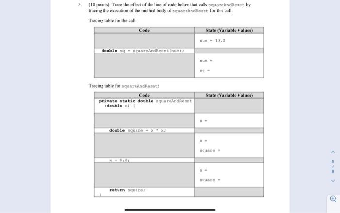Solved 5. (10 points) Trace the effect of the line of code | Chegg.com
