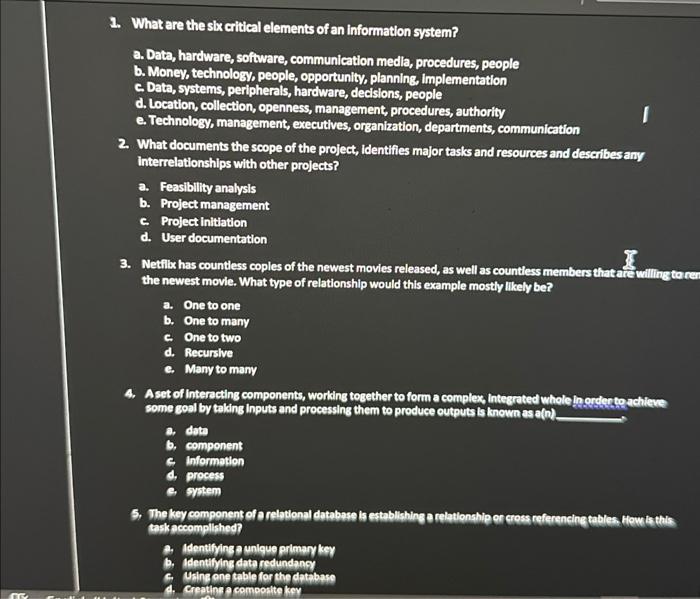 Solved 1. What are the six critical elements of an | Chegg.com
