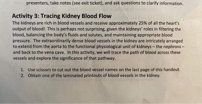 Solved Activity 3: Tracing Kidney Blood Flow The kidneys are | Chegg.com
