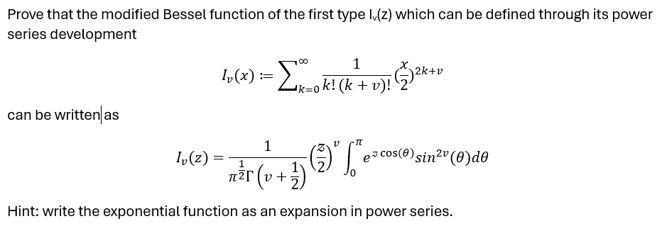Prove that the modified Bessel function of the first | Chegg.com