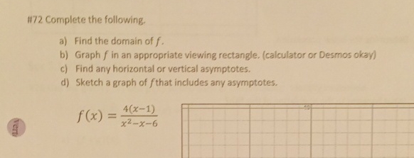 Solved #72 ﻿Complete the following.a) ﻿Find the domain of | Chegg.com