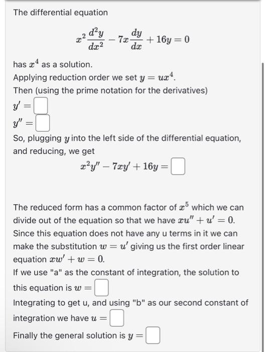 Solved The differential equation x2dx2d2y−7xdxdy+16y=0 has | Chegg.com