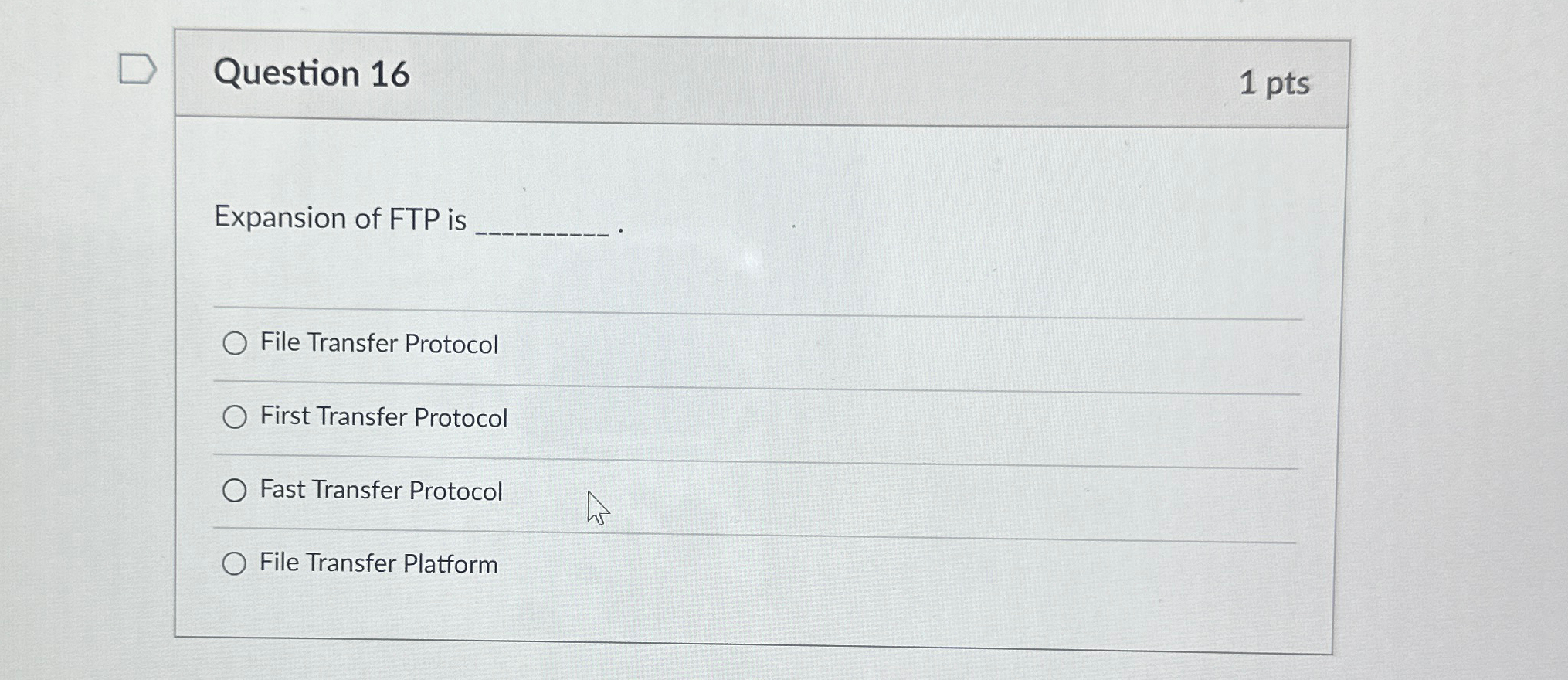Solved Question 161ptsExpansion of FTP isFile Transfer | Chegg.com