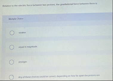 Solved Relative to the electric force between two protons, | Chegg.com