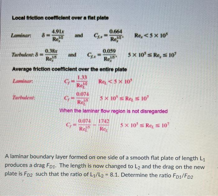 Solved Local friction coefficient over a flat plate 4.91x | Chegg.com