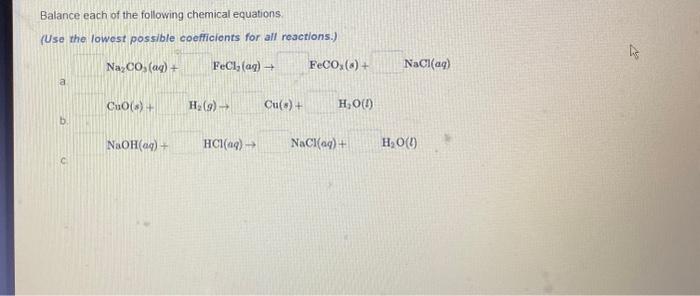 Solved Balance each of the following chemical equations. | Chegg.com