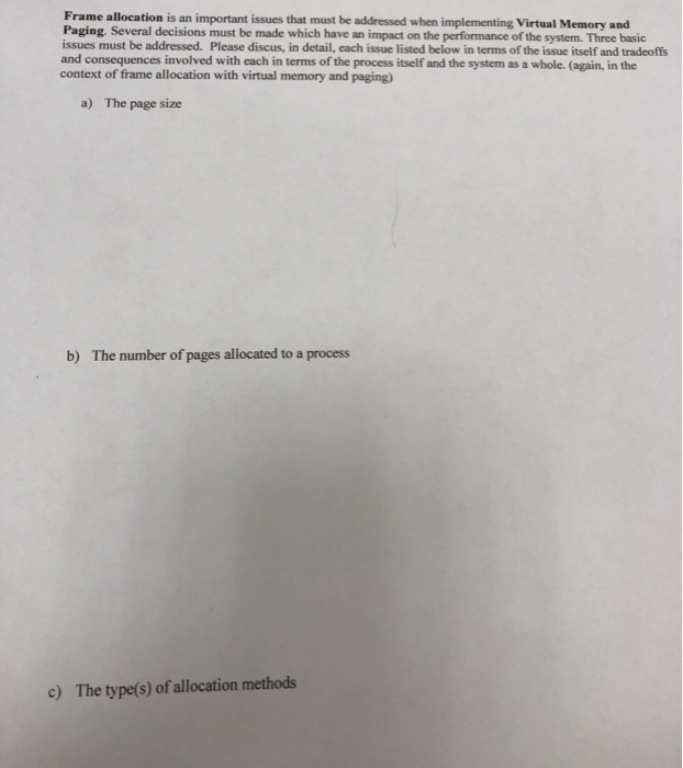Solved Frame allocation is an important issues that must be | Chegg.com