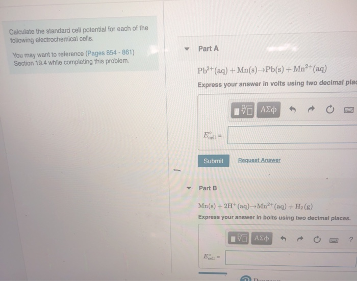 Solved Calculate The Standard Cell Potential For Each Of The