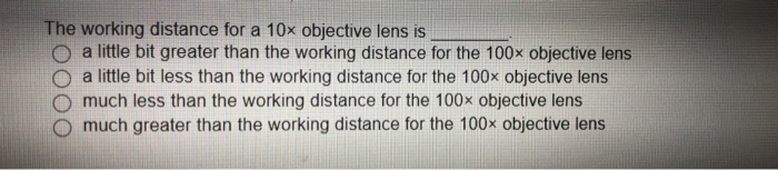 Solved The working distance for a 10x objective lens is a | Chegg.com