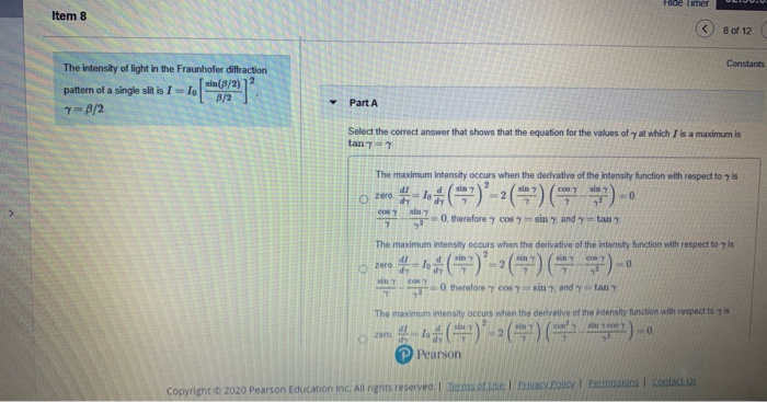 Solved 02 Item 10 Hide Timer 10 or Cor Equation 4 and the | Chegg.com