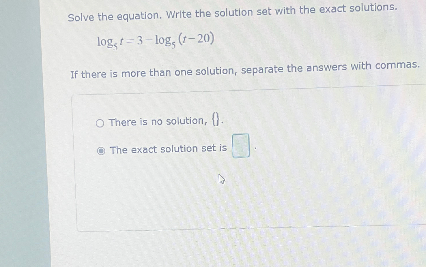 Solved Solve the equation. Write the solution set with the | Chegg.com