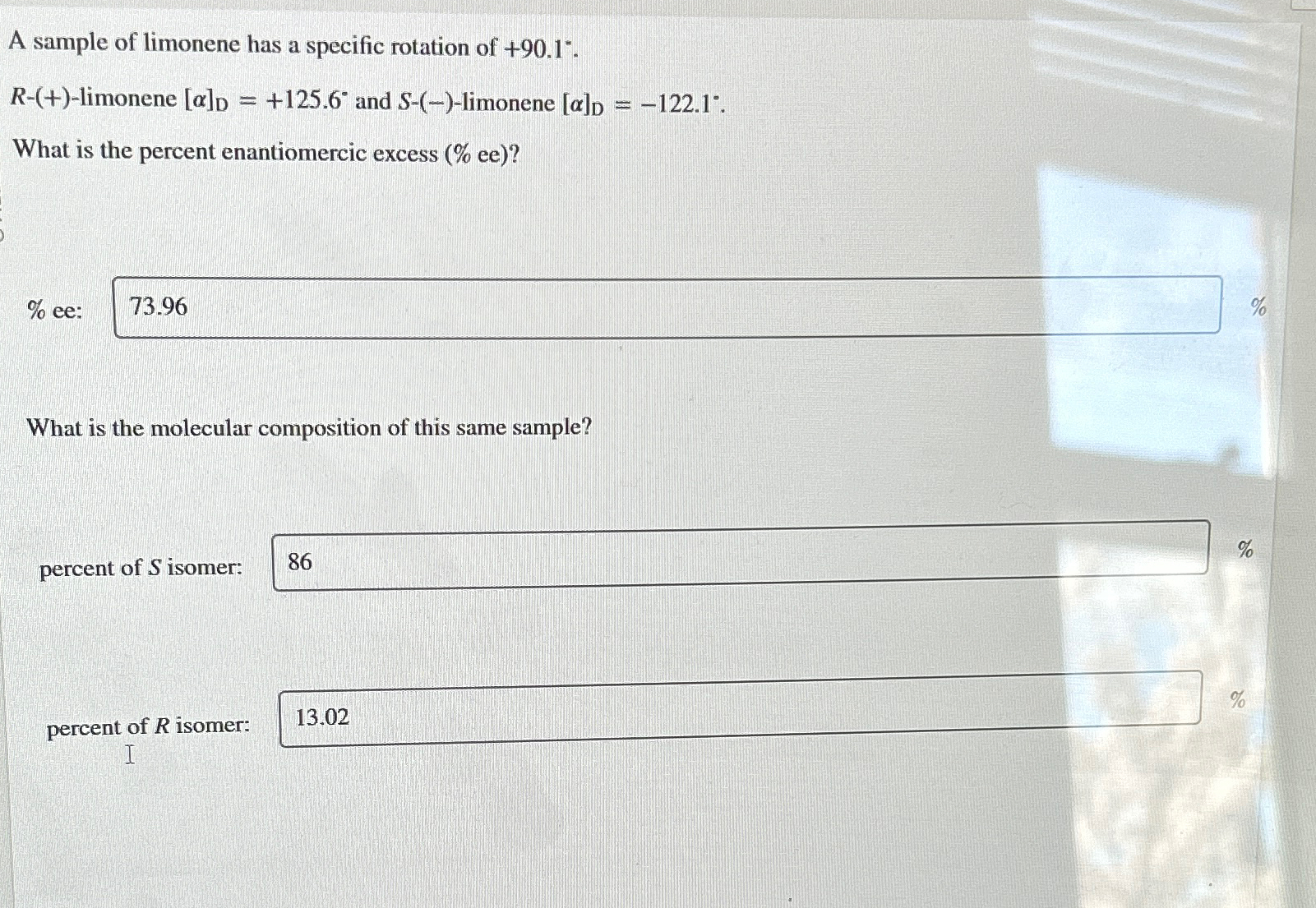 Solved A sample of limonene has a specific rotation of | Chegg.com