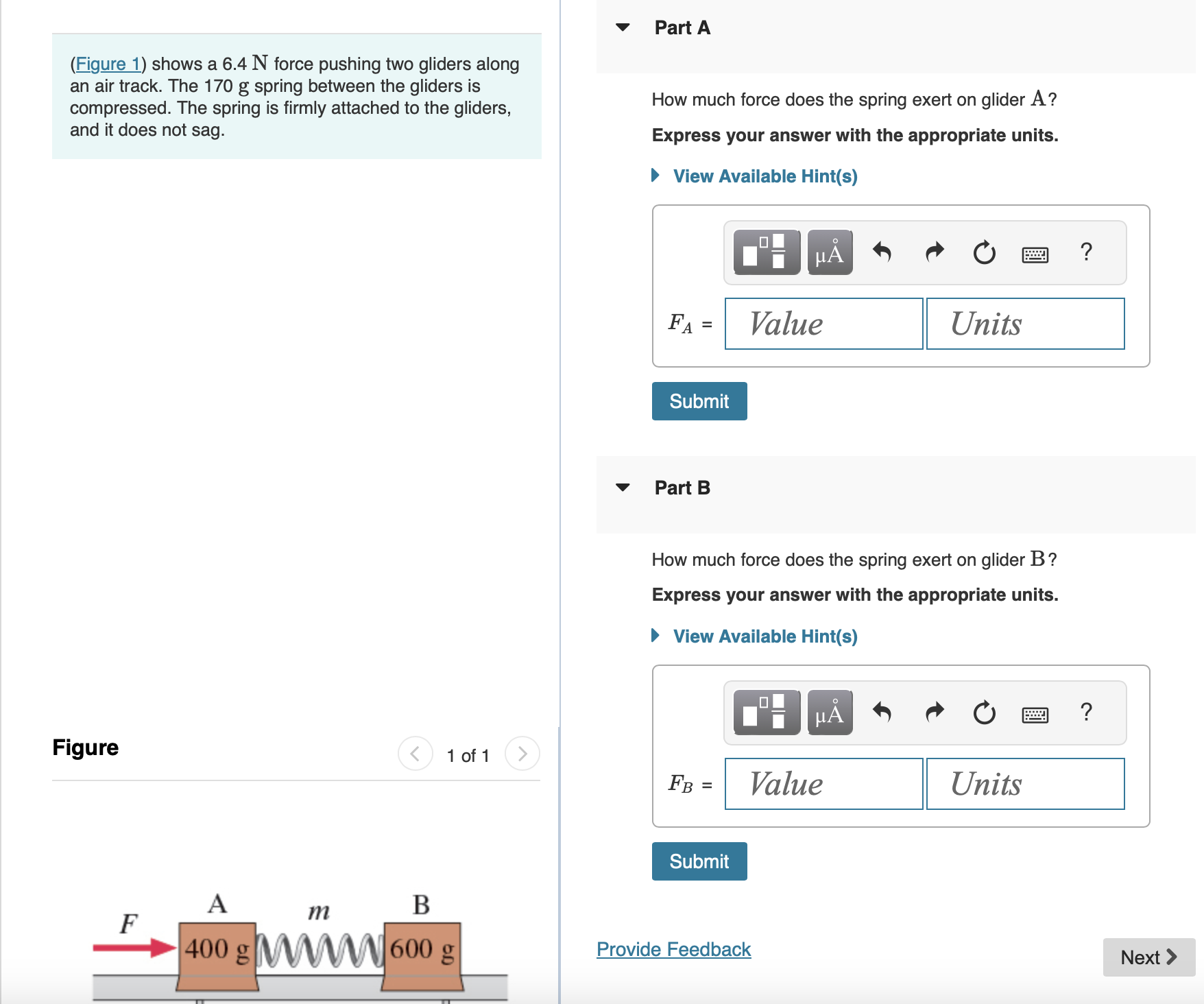 Solved Part APart A(Figure 1) ﻿shows a 6.4N ﻿force pushing | Chegg.com