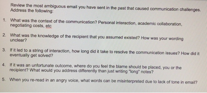 Review the most ambiguous email you have sent in the | Chegg.com