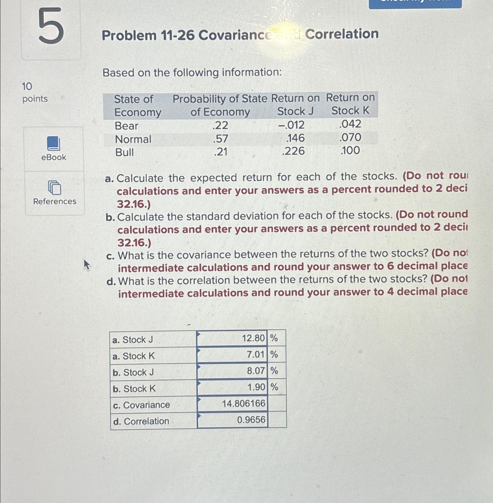 Solved Problem 11-26 ﻿CovarianceCorrelationBased on the | Chegg.com