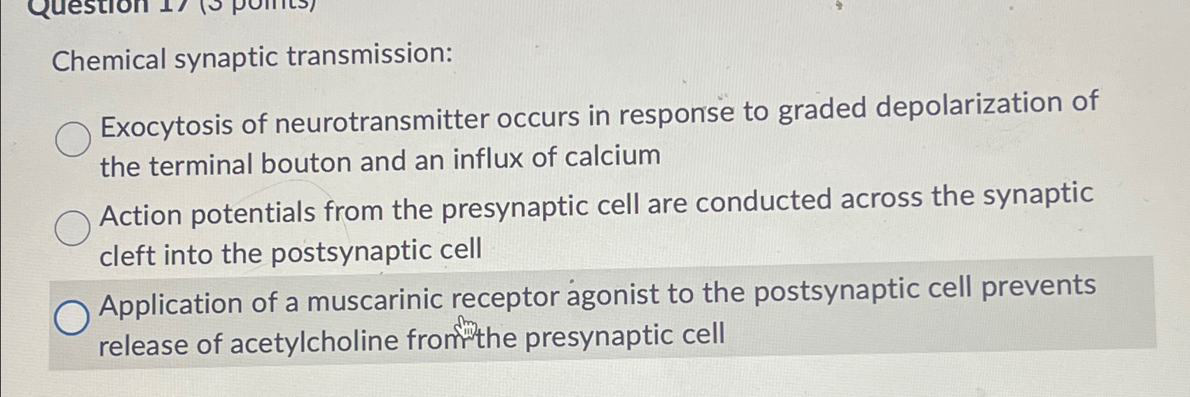Solved Chemical synaptic transmission:Exocytosis of | Chegg.com