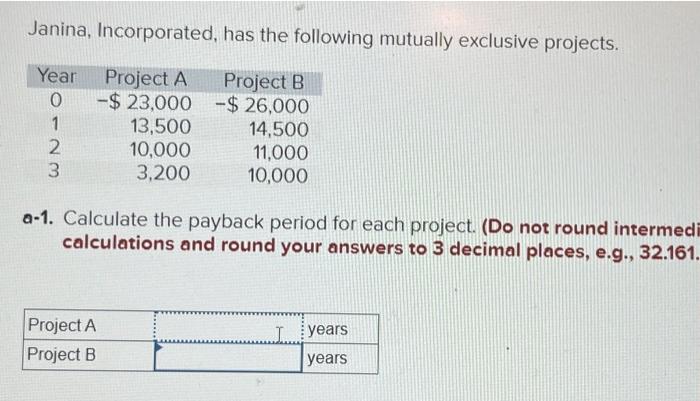 Solved Janina, Incorporated, has the following mutually | Chegg.com