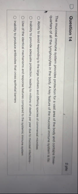 Solved Question 142 ﻿ptsThe mucosal immune system provides | Chegg.com