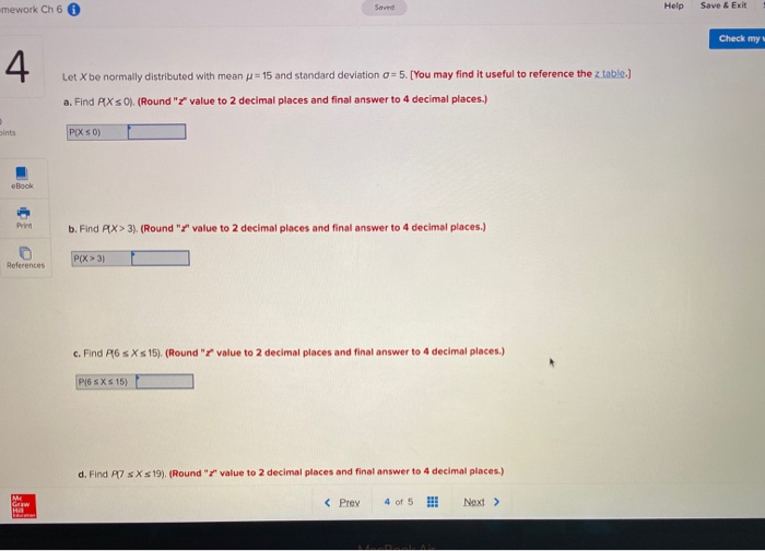 Solved mework Ch 6 Seved Help Save & Exit Check my 4. Let | Chegg.com
