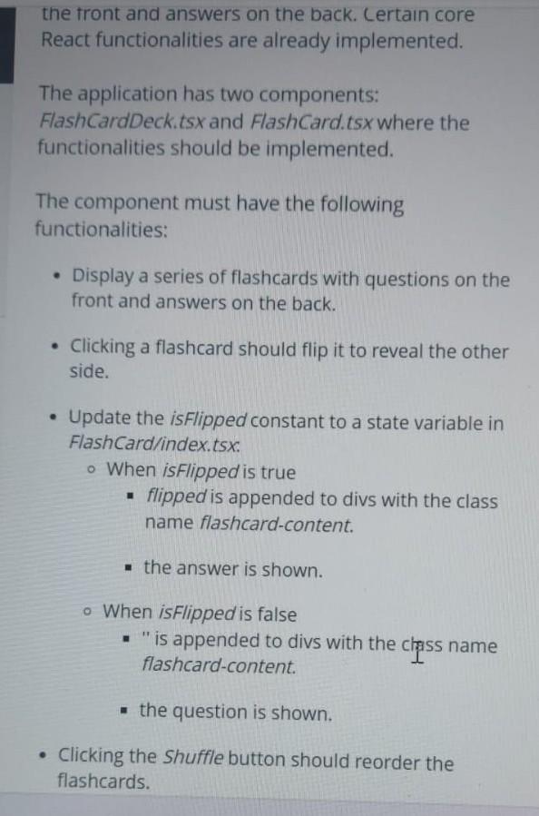 Solved Using Typescript and React, design a flashcard app | Chegg.com