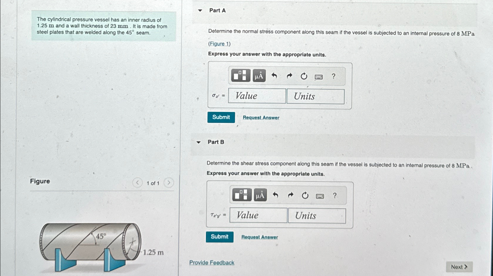 Solved The cylindrical pressure vessel has an inner radius | Chegg.com