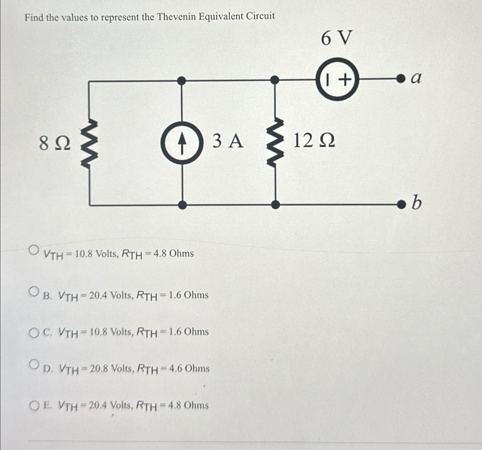Solved Find the values to represent the Thevenin Equivalent | Chegg.com