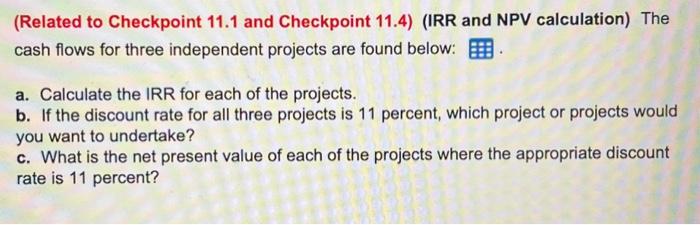 Solved (Related to Checkpoint 11.1 and Checkpoint 11.4) (IRR | Chegg.com