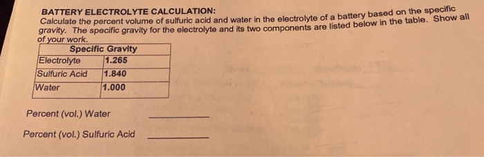 Solved BATTERY ELECTROLYTE CALCULATION: Calculate the | Chegg.com