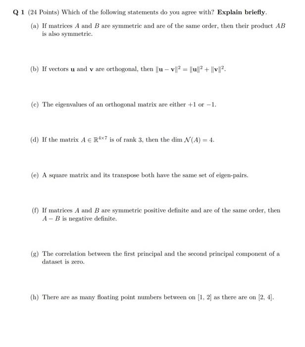 Solved 1 (24 Points) Which of the following statements do | Chegg.com