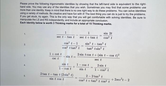 Solved Please prove the following trigonometric identities | Chegg.com