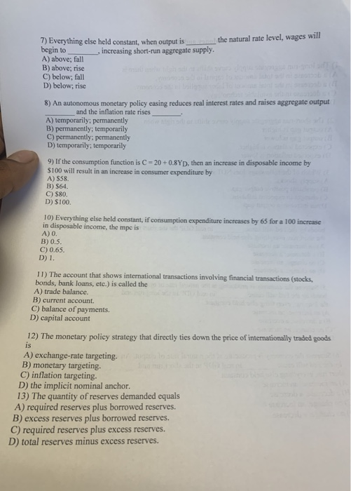 Solved ) Everything else held constant, when output is the | Chegg.com