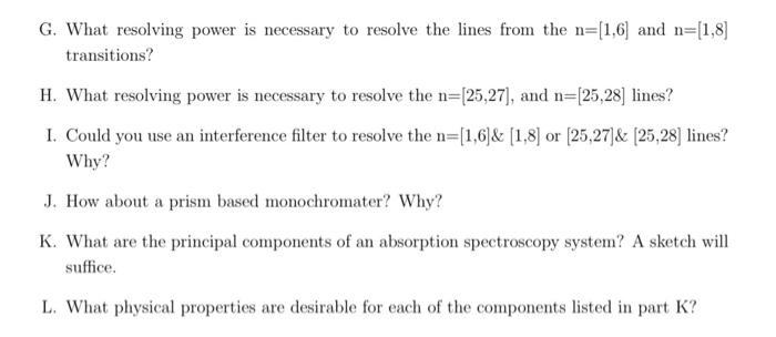Solved G. What resolving power is necessary to resolve the | Chegg.com