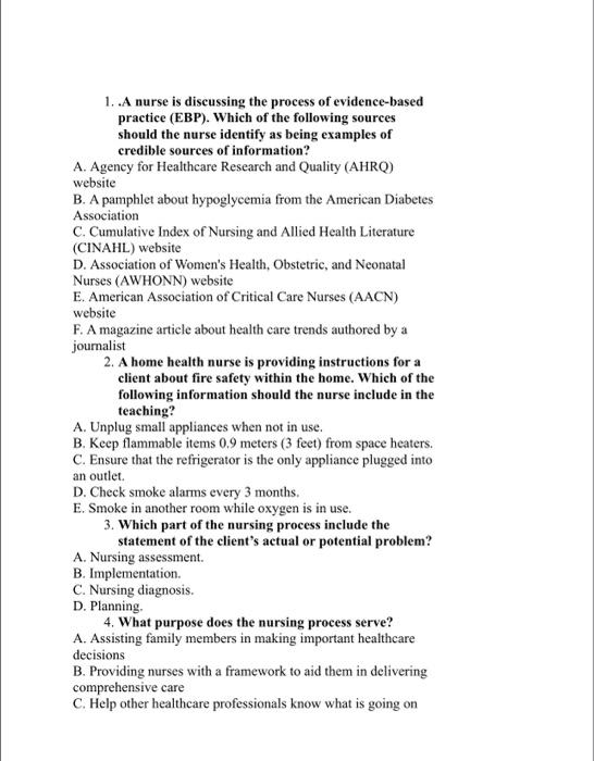 Solved 1. A nurse is discussing the process of | Chegg.com