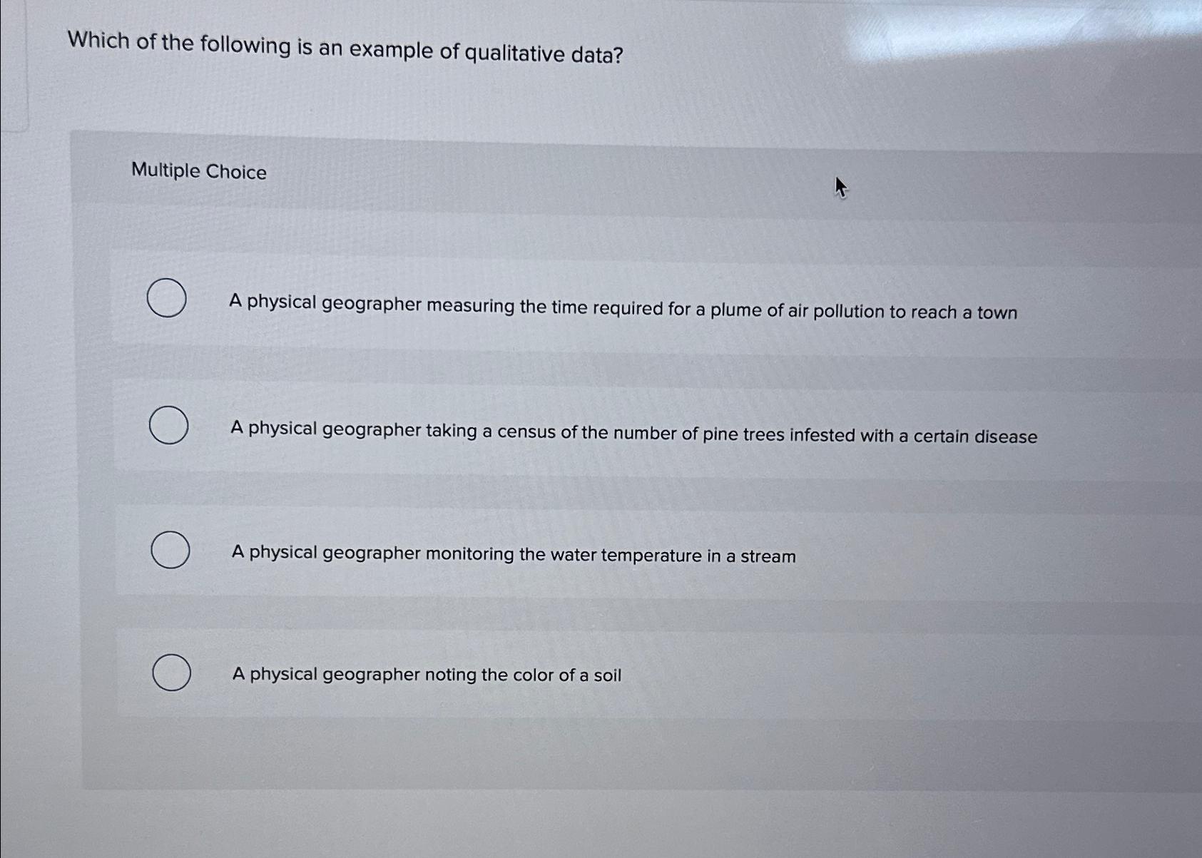Solved Which of the following is an example of qualitative | Chegg.com