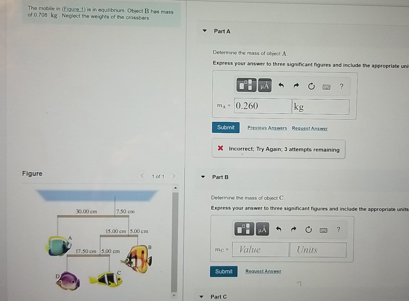 Solved The mobile in (Figure 1) is in equilibrium. Object B | Chegg.com