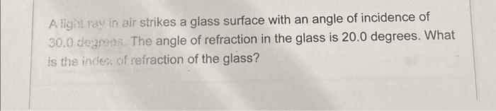 A light ray in air strikes a glass surface with an | Chegg.com