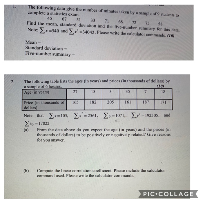 Solved The following data give the number of minutes taken | Chegg.com