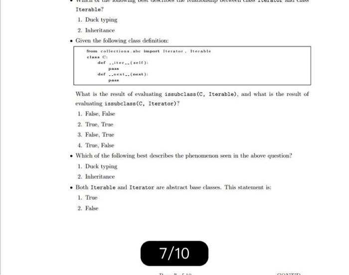Solved Lids Iterable? 1. Duck typing 2. Inheritance Given | Chegg.com