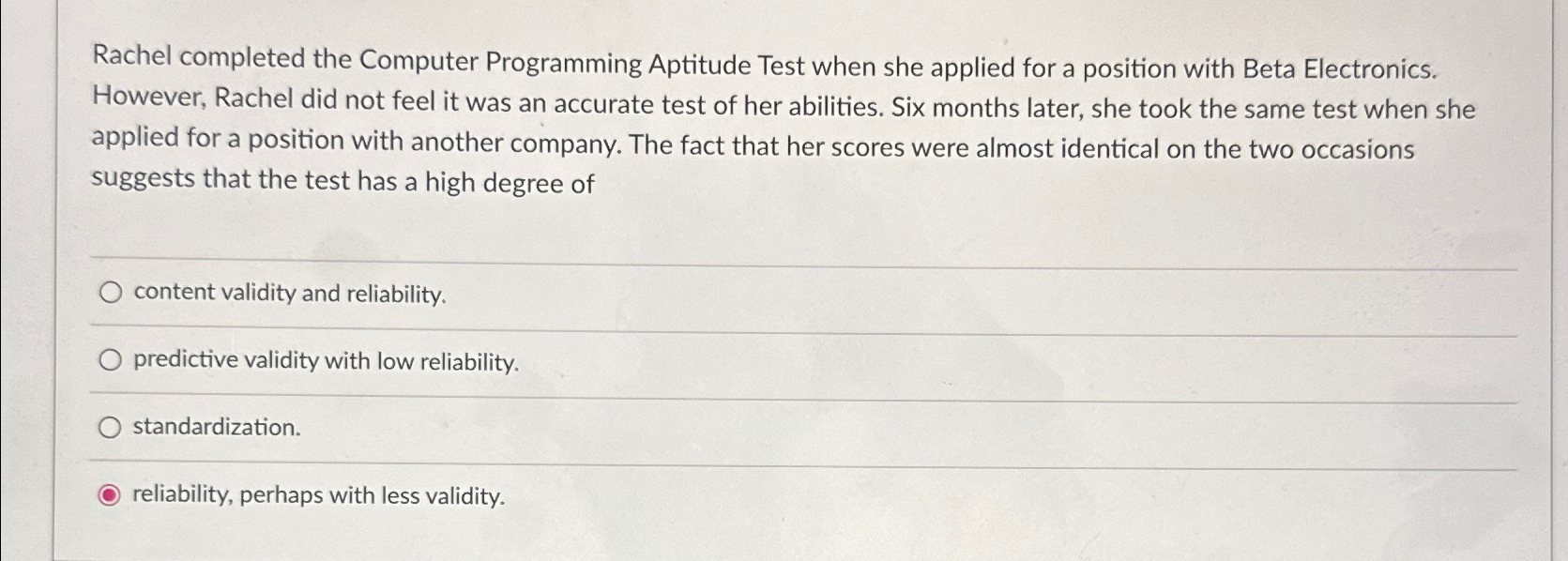 Rachel completed the Computer Programming Aptitude | Chegg.com
