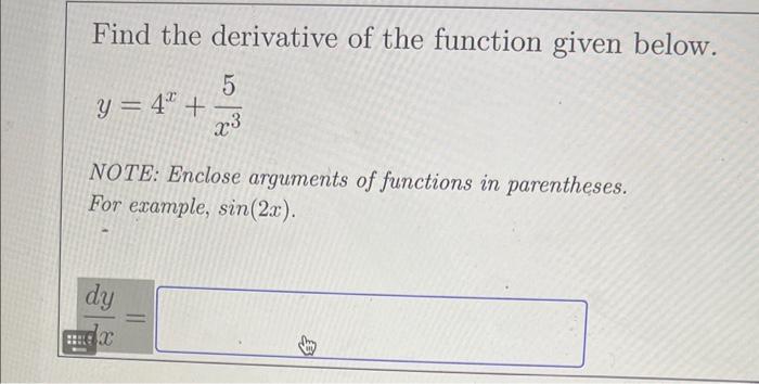 Solved Find the derivative of the function given below. | Chegg.com