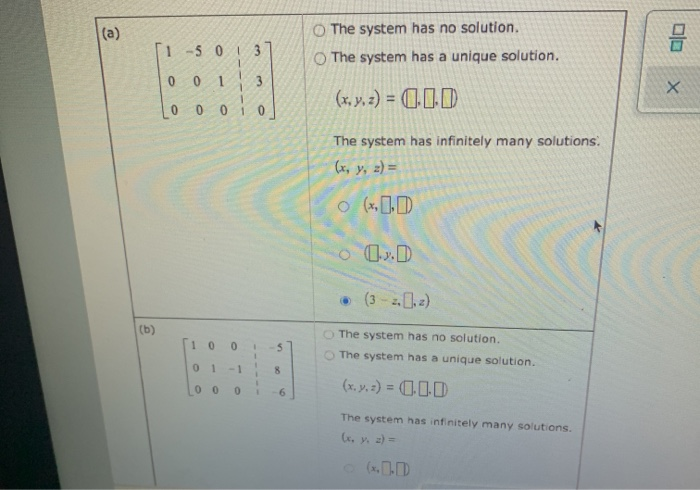 Solved Two augmented matrices for two linear systems in the | Chegg.com