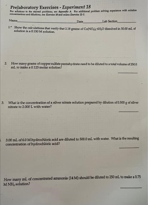 Solved Prelaboratory Exercises - Experiment 18 For solutions | Chegg.com