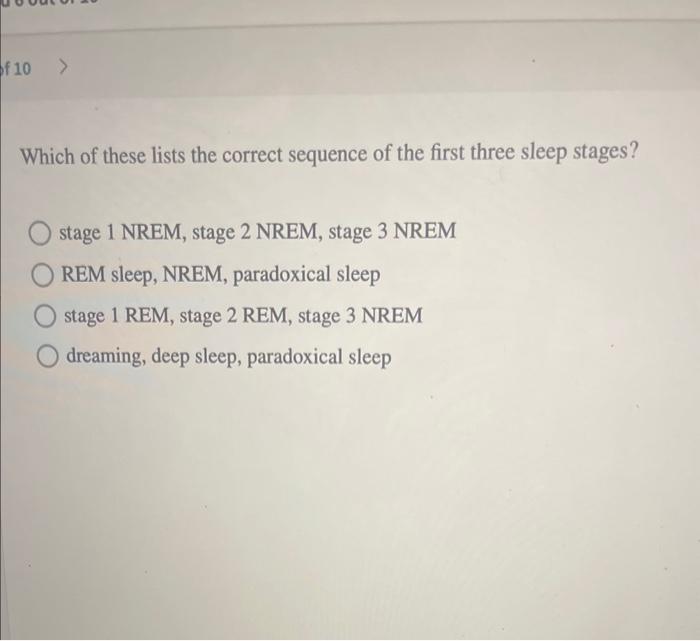 Solved Which of these lists the correct sequence of the | Chegg.com