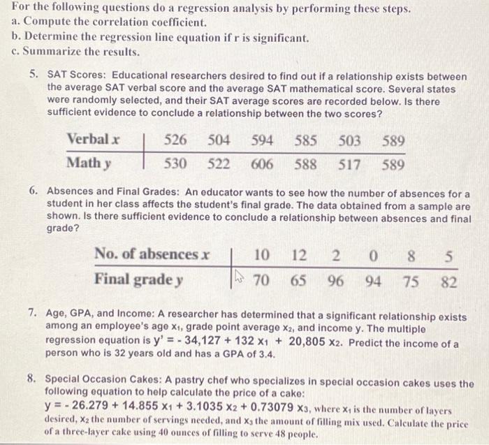 Solved For the following questions do a regression analysis | Chegg.com