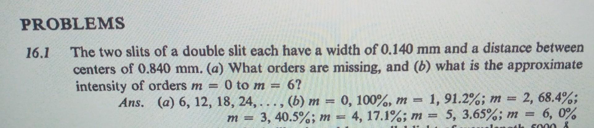 Solved 16.1 The two slits of a double slit each have a width | Chegg.com