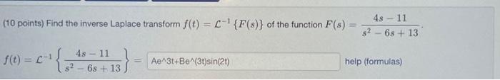 Solved (10 points) Find the inverse Laplace transform | Chegg.com