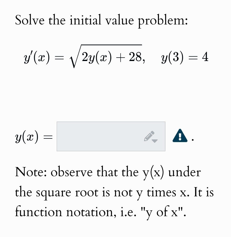 [Solved]: Solve the initial value problem: y^(')(x)= sqr